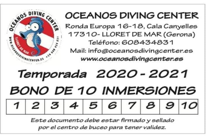 BONO 10 BUCEOS SALIDA BARCO. OFERTAS INMERSIONES. OCEANOS DIVING CENTER